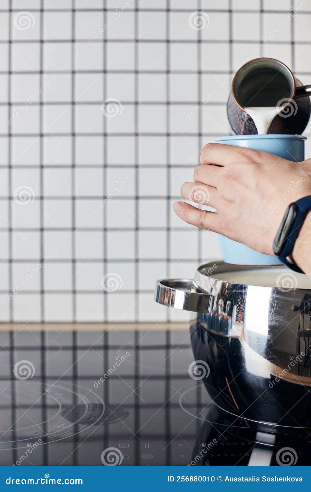 The Process of Making Homemade Yogurt. Fermented Milk is Poured into ...