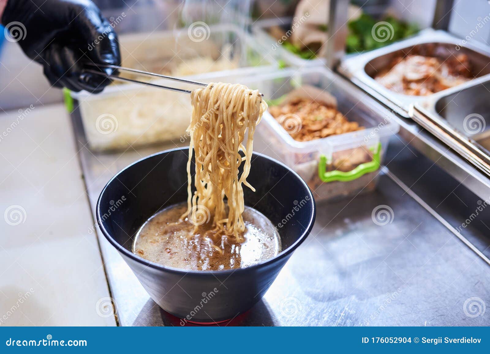 The Process of Making Japanese Traditional Soup Ramen Stock Photo ...