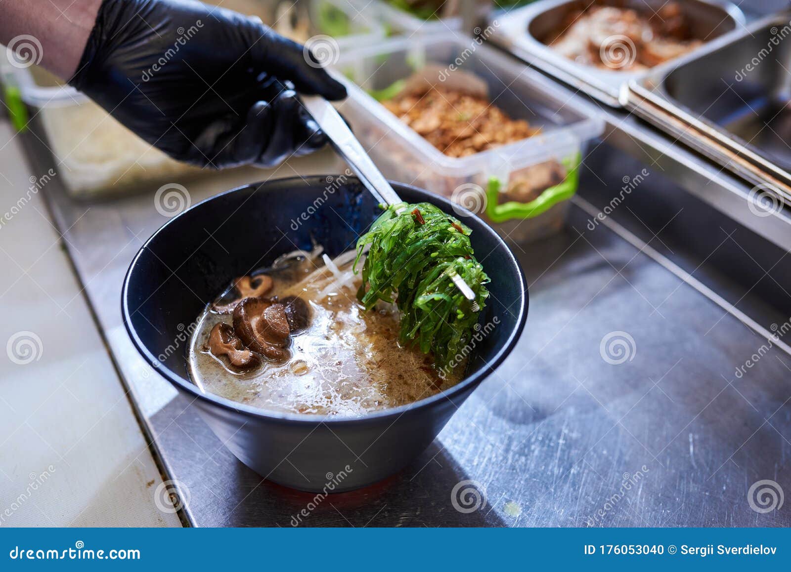 The Process of Making Japanese Traditional Soup Ramen Stock Photo ...