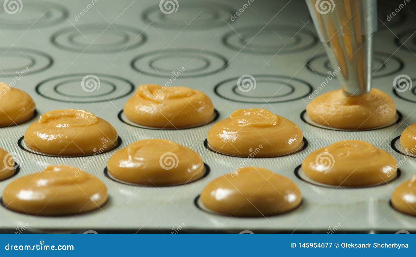 Process of Making Macaron Macaroon, Squeezing the Dough Form Cooking ...