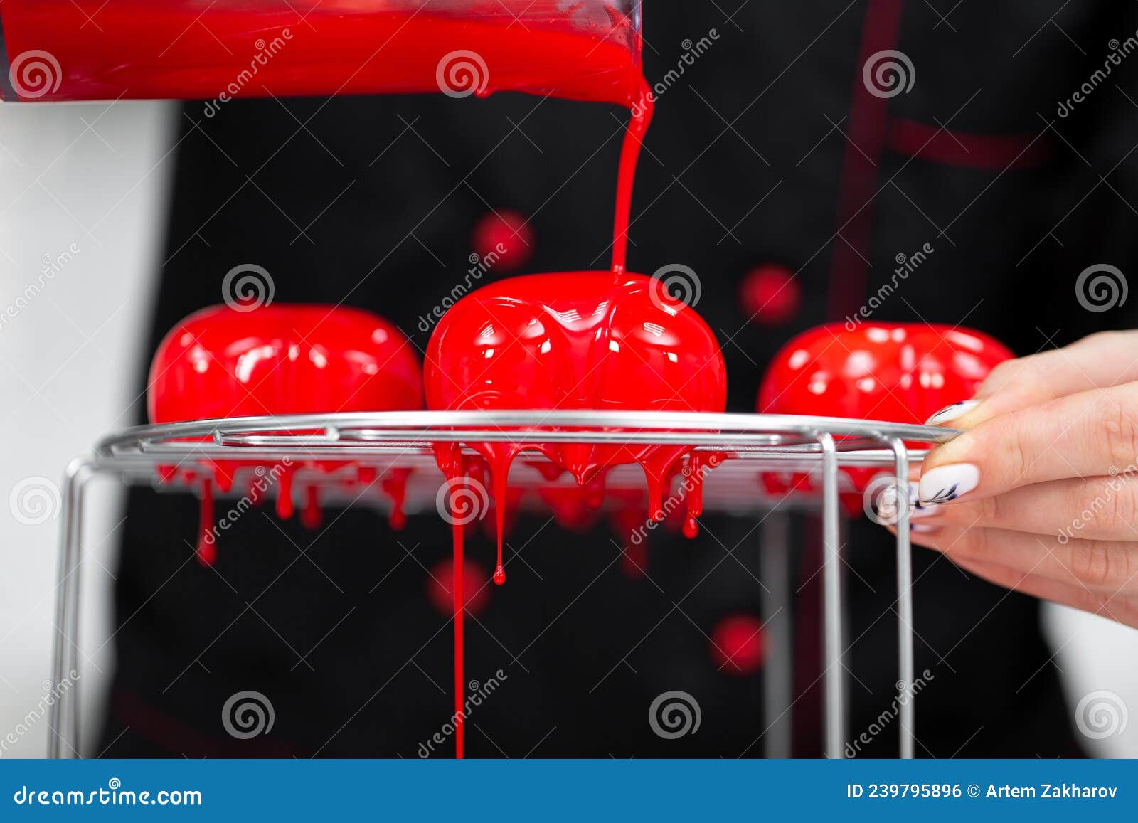Process of Making Mousse Cake with Mirror Glaze. Frozen Mirror Icing on ...