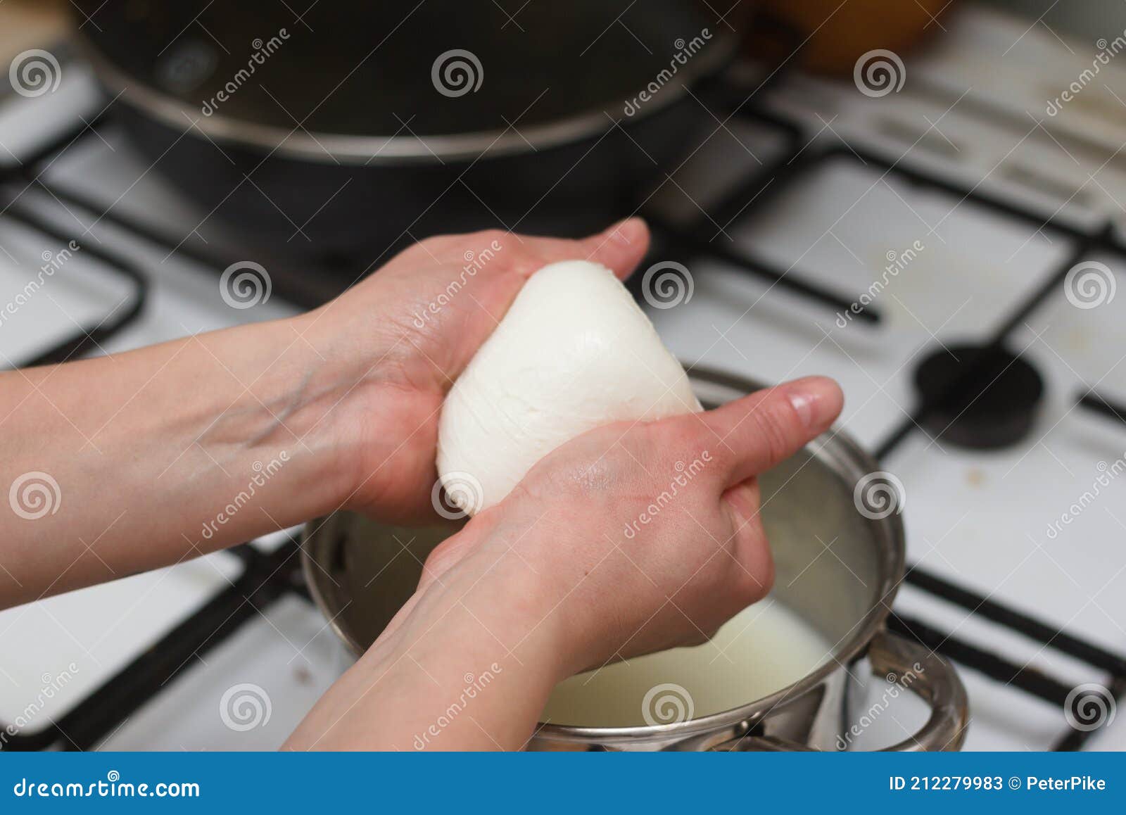 The Process of Making Mozzarella at Home Stock Image - Image of fingers ...