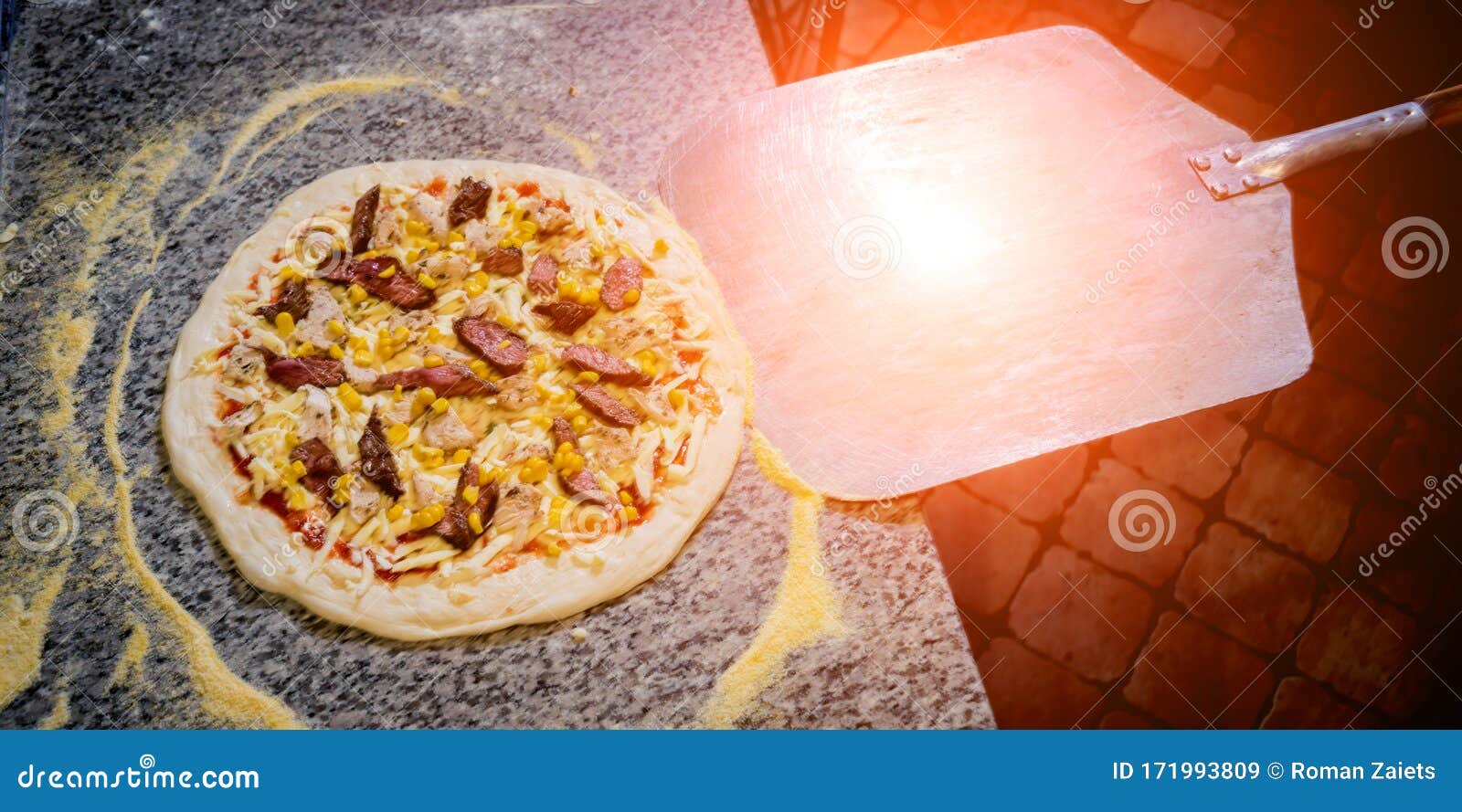 The Process of Making Pizza. Hands of Chef Baker Making Pizza at Cafe ...