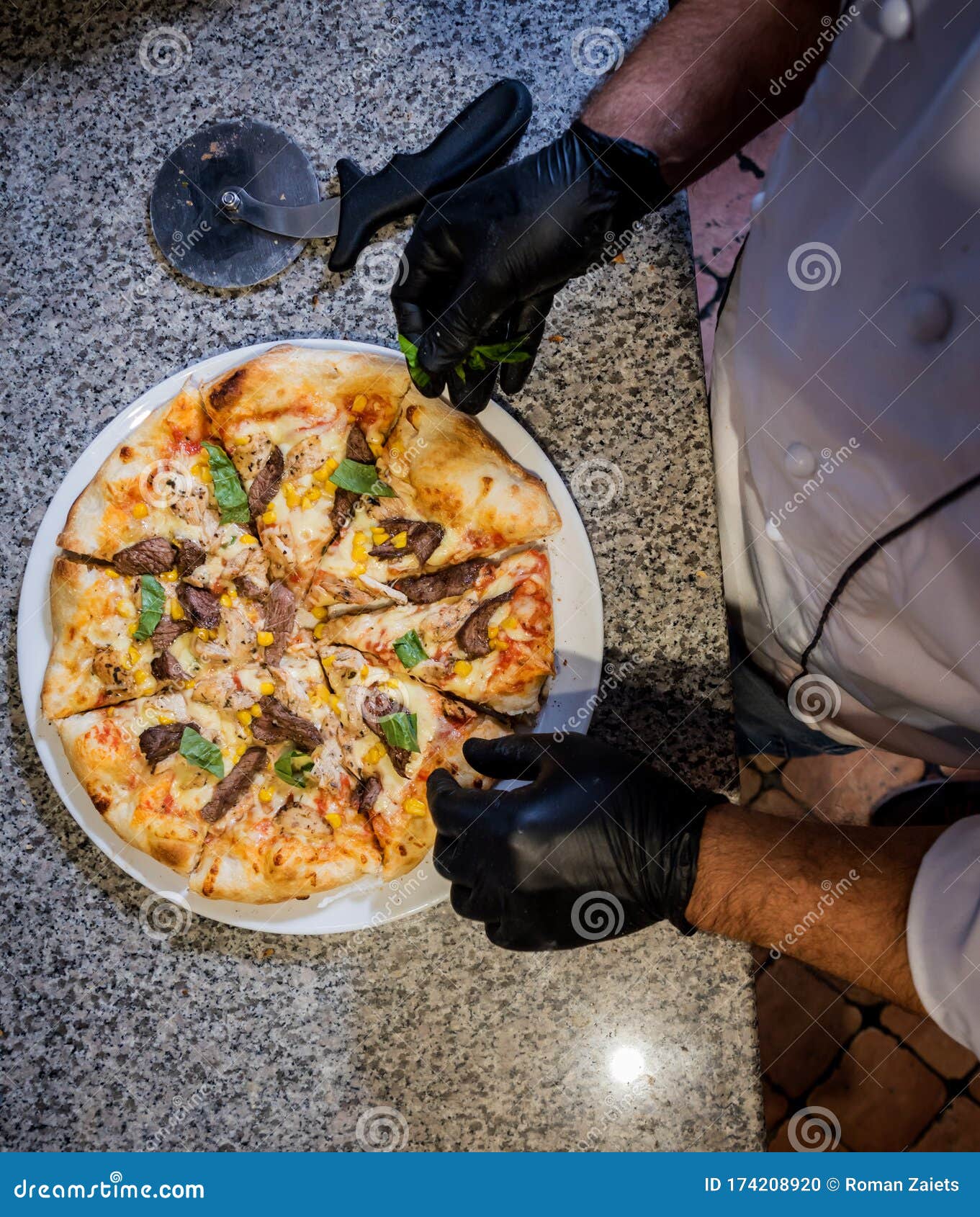 The Process of Making Pizza. Hands of Chef Baker Making Pizza at Cafe ...
