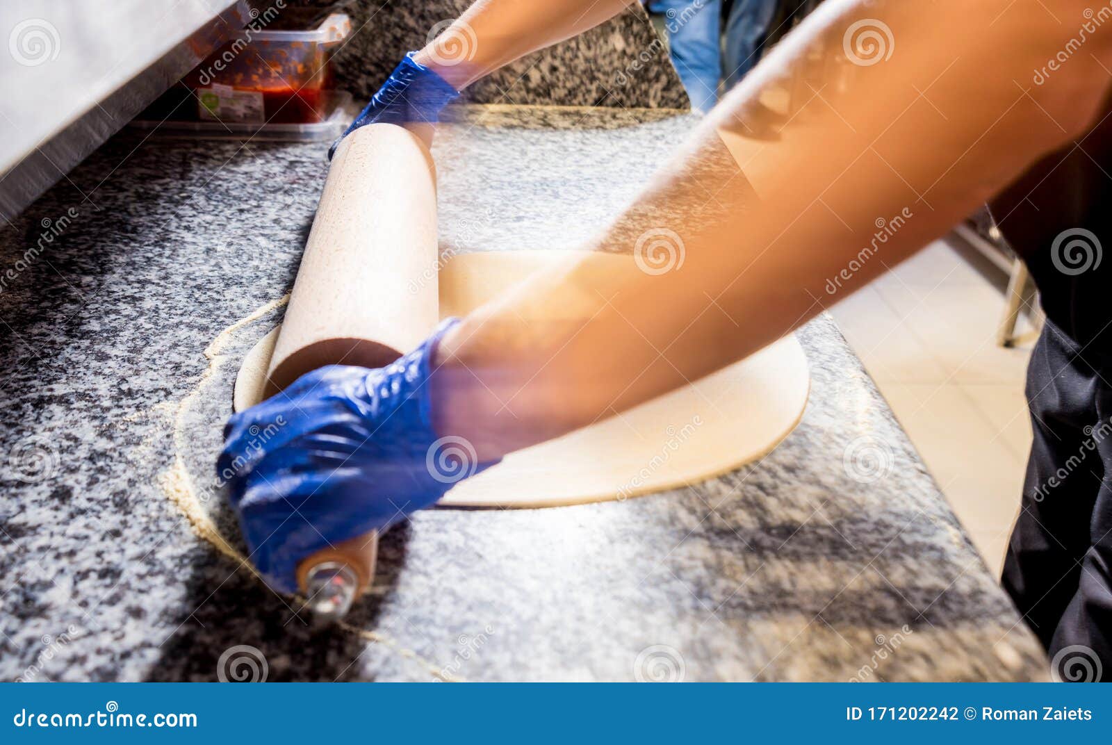 The Process of Making Pizza. Hands of Chef Baker Making Pizza at Cafe ...