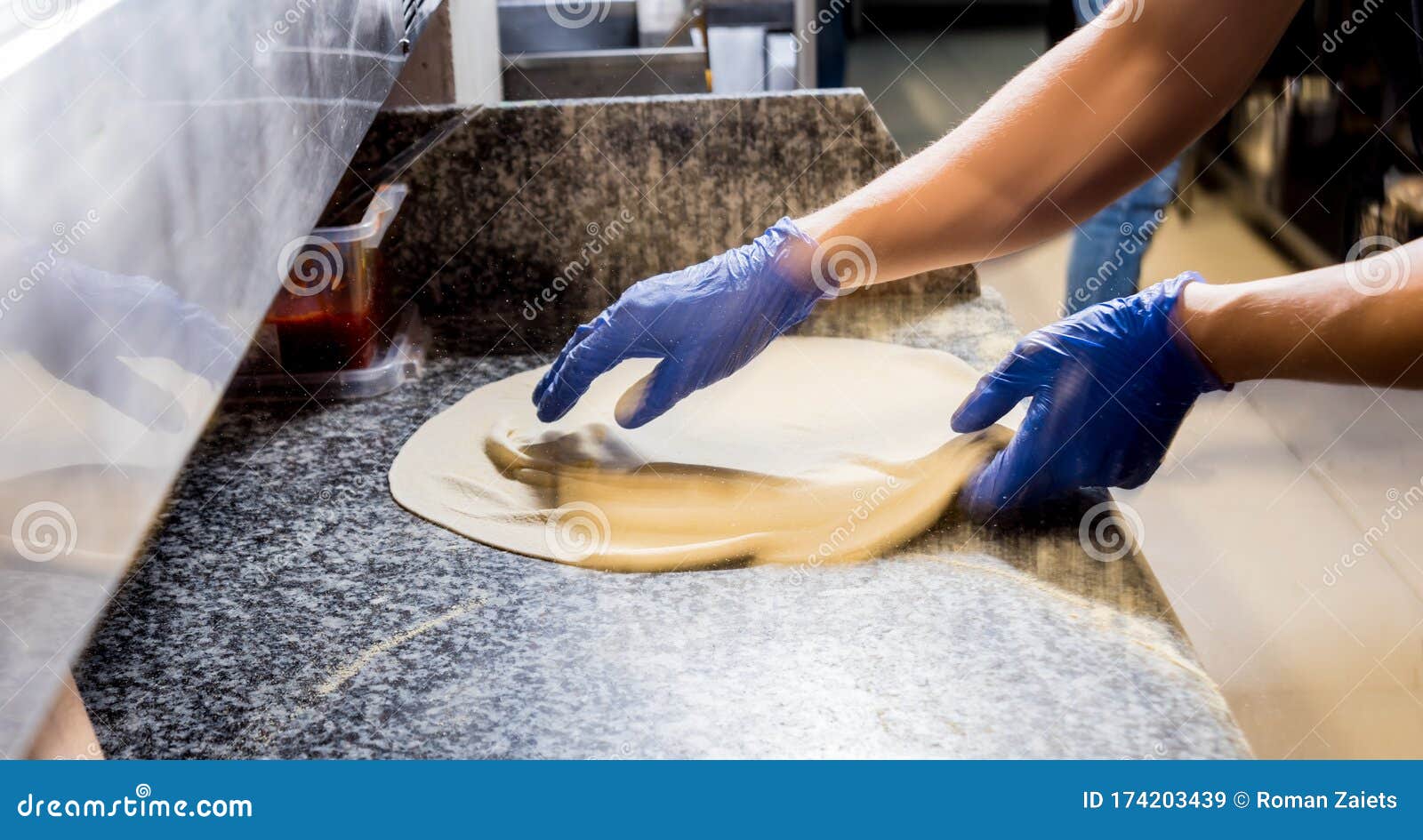 The Process of Making Pizza. Hands of Chef Baker Making Pizza at Cafe ...