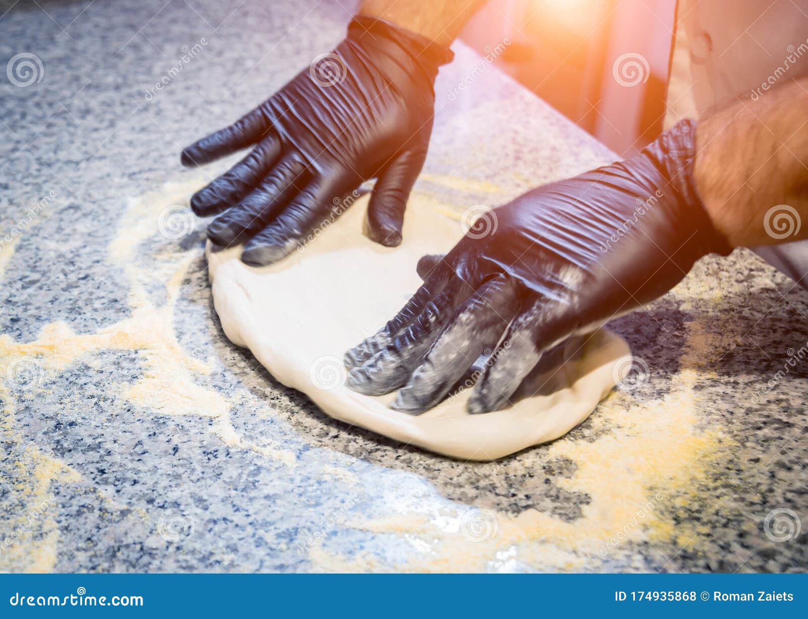 The Process of Making Pizza. Hands of Chef Baker Making Pizza at Cafe ...