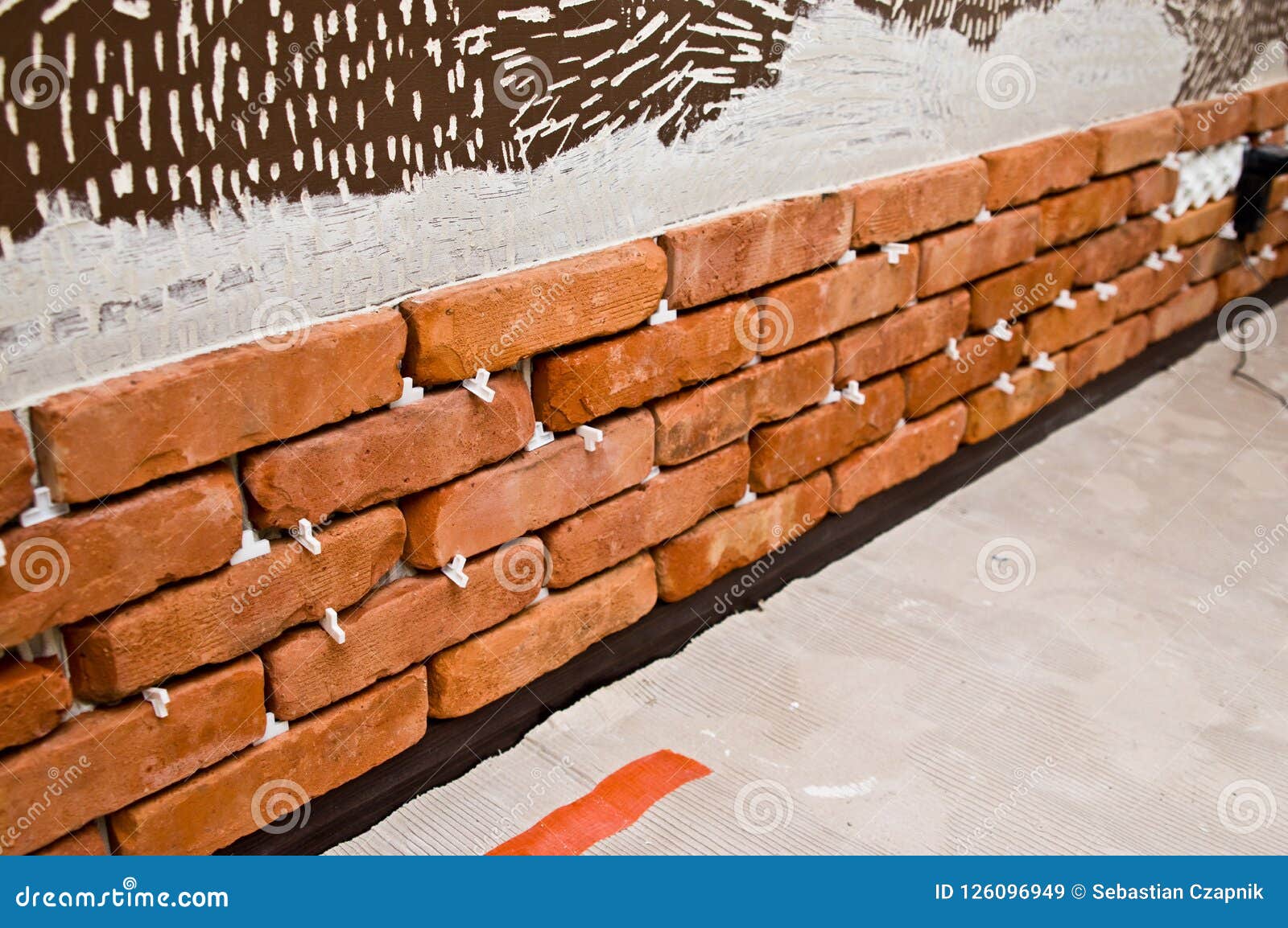Process of Making a Red Brick Wall, Home Renovation Stock Image - Image ...