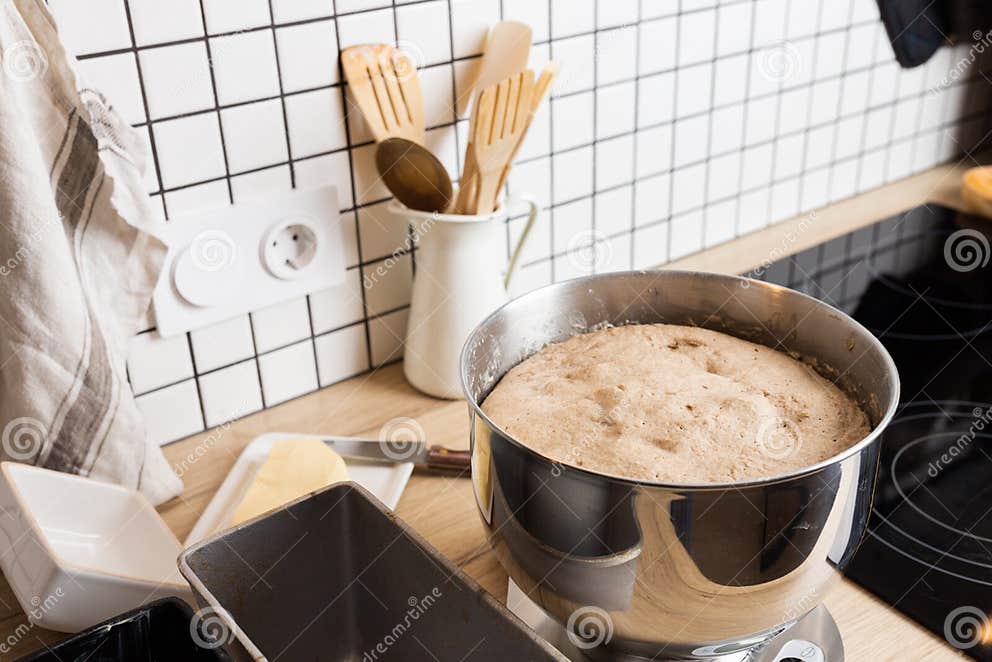 The Process of Making Rye Bread. Dough on Rye Bread before Dividing ...