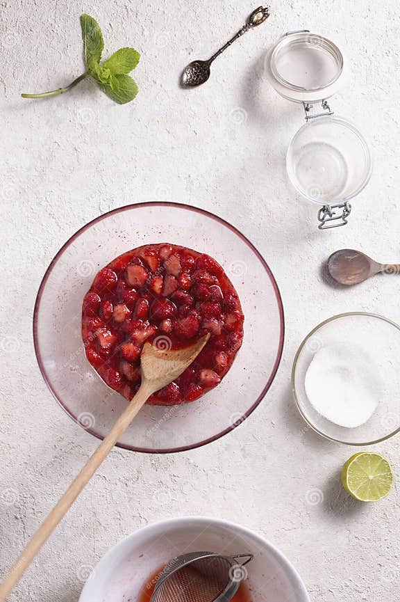 The Process of Making Strawberry Jam in the Home Kitchen, Stock Photo ...