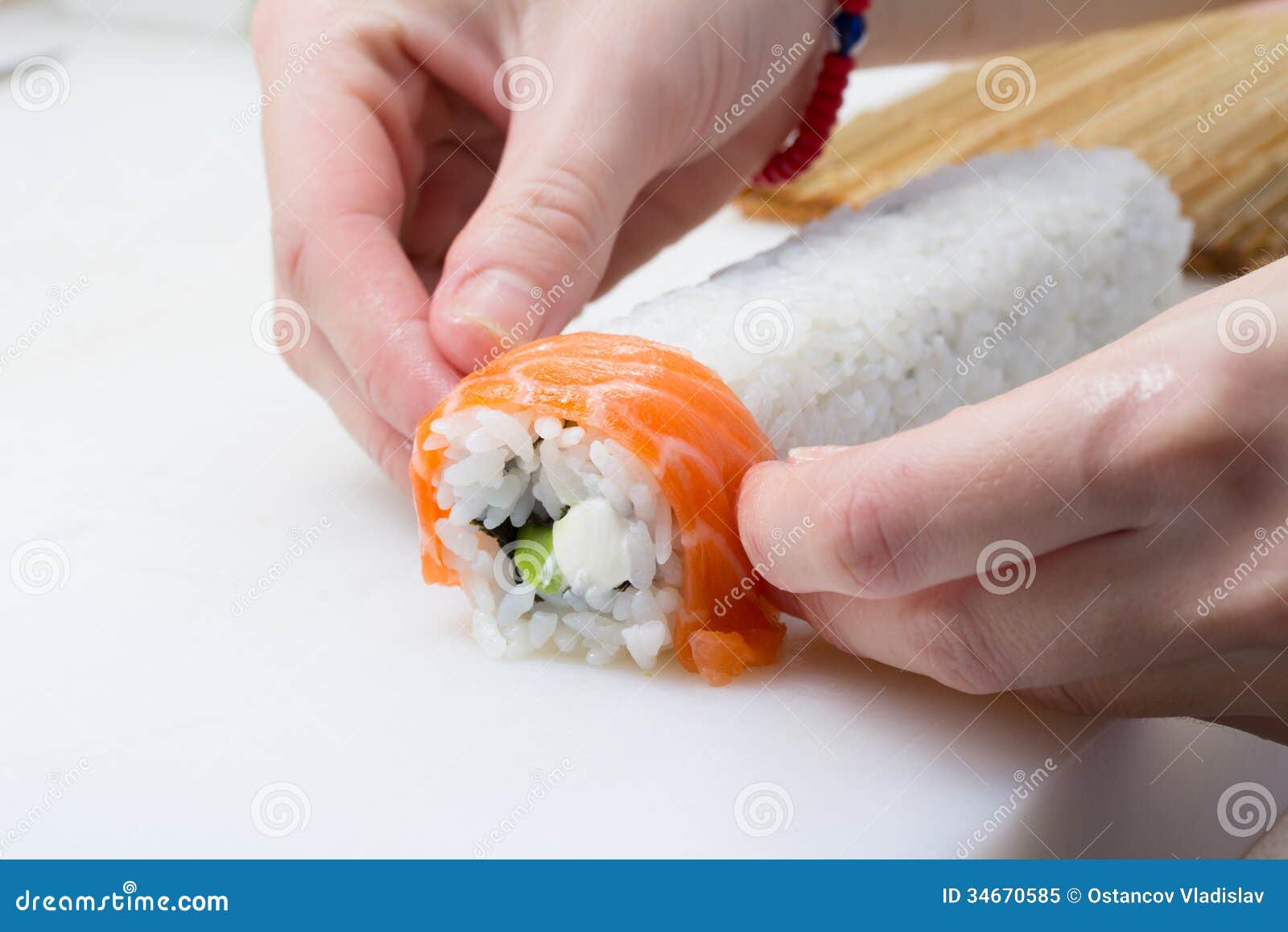 Process of Making Sushi Roll Philadelphia Stock Image - Image of ...