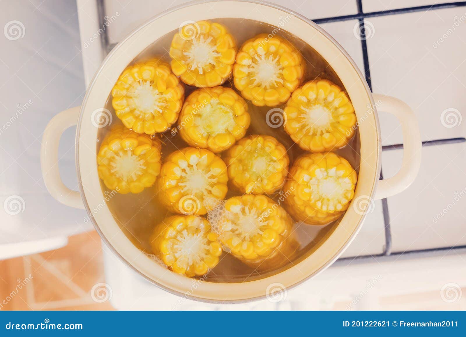 The Process of Making Sweet Corn in a Pot on the Gas Stove at Home ...