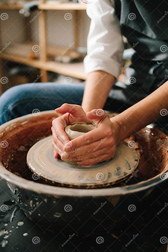 Process of Making a Unique Ceramic Shape. Potter Creates a Ceramic Bowl ...