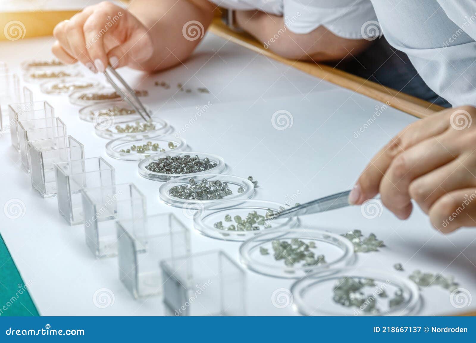 The Process of Manual Sorting of Diamonds. Gemstones are Graded by ...
