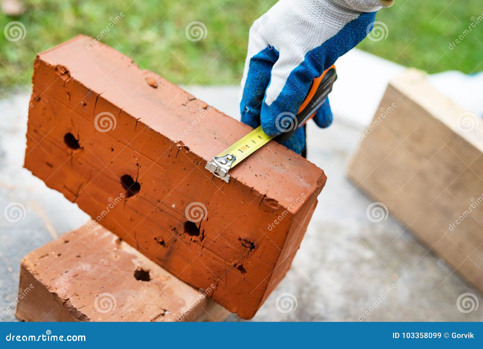 The Process of Measuring the Size of the Brick Stock Image - Image of ...