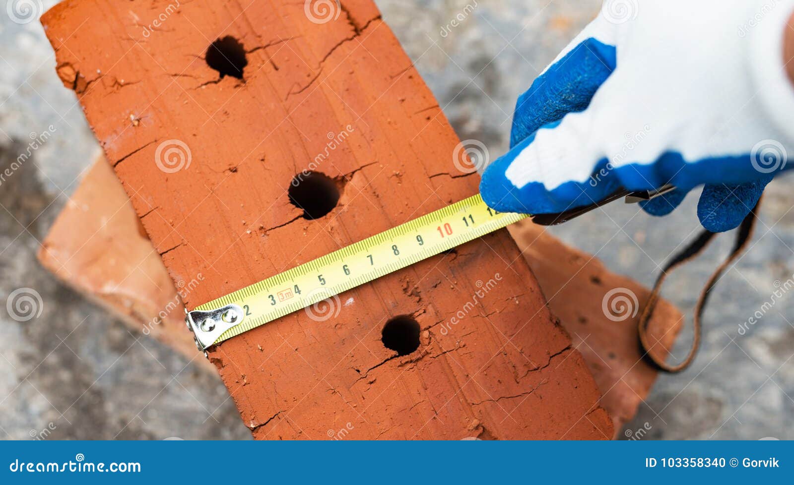 The Process of Measuring the Size of the Brick Stock Photo - Image of ...