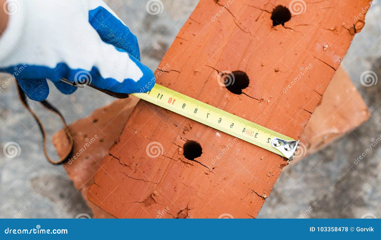 The Process of Measuring the Size of the Brick Stock Photo - Image of ...