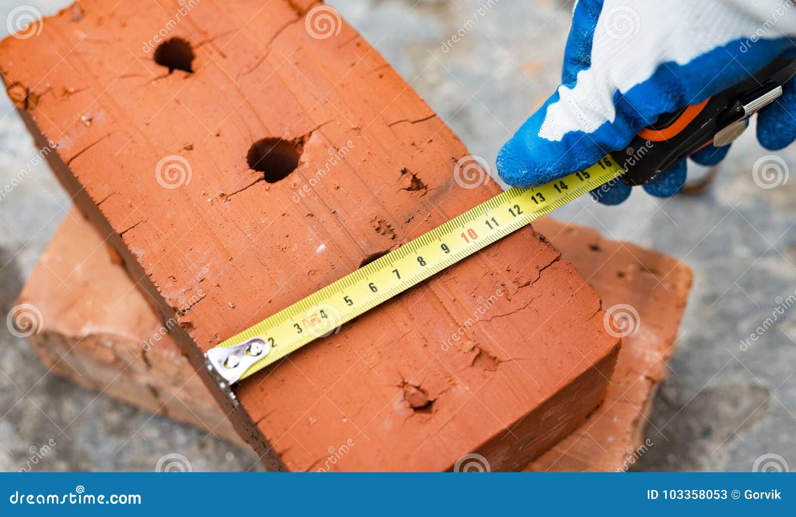 The Process of Measuring the Size of the Brick Stock Image - Image of ...