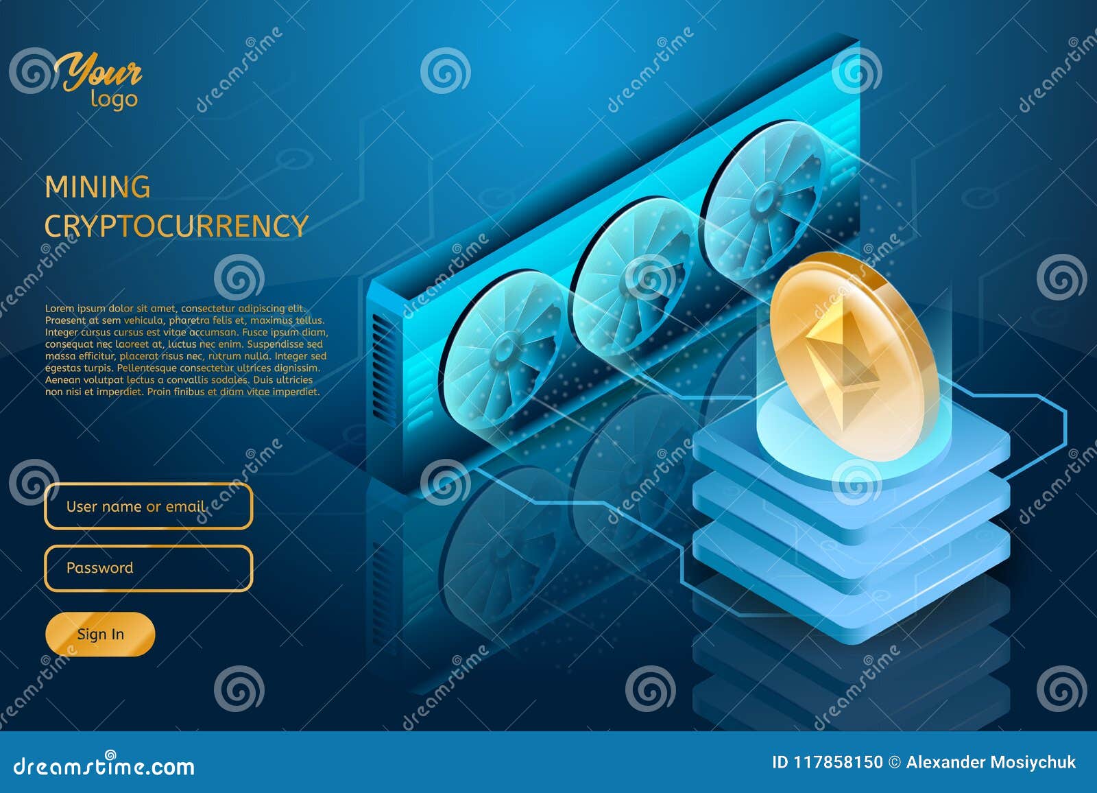 Process of Mining the Cryptocurrency. Ethereum Server Farm. Blockchain ...