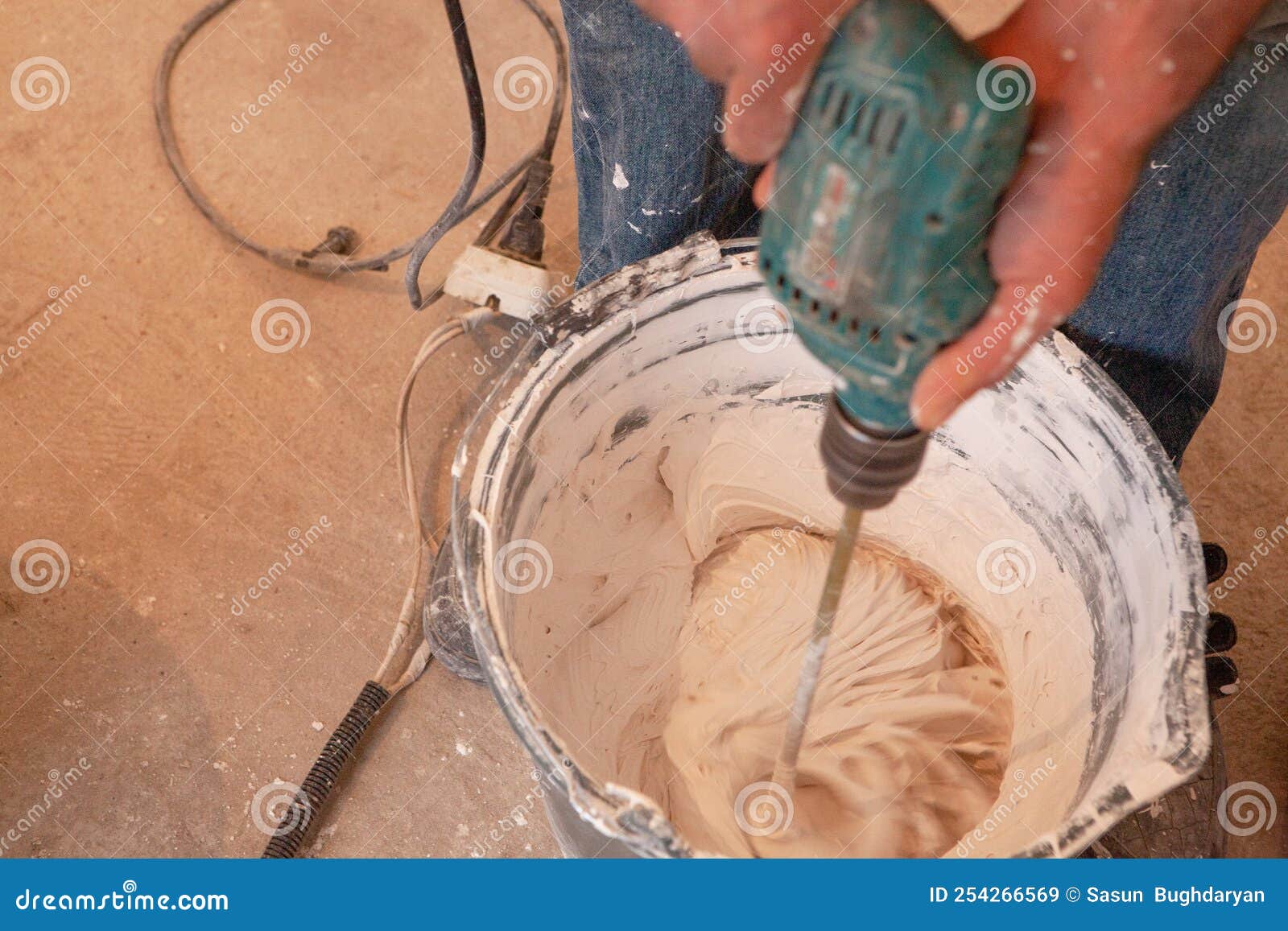 The Process of Mixing Plaster Mortar Putty Stock Image - Image of ...
