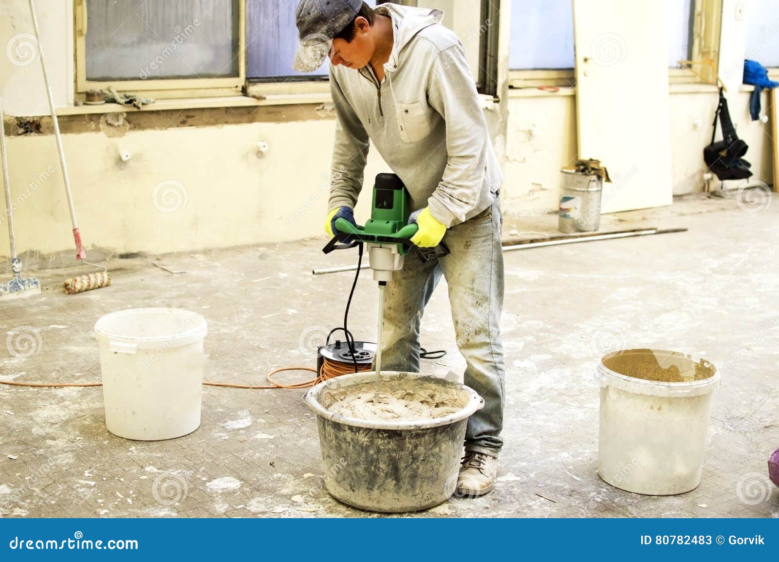 The Process of Mixing Putty Mixture for Construction Stock Image ...