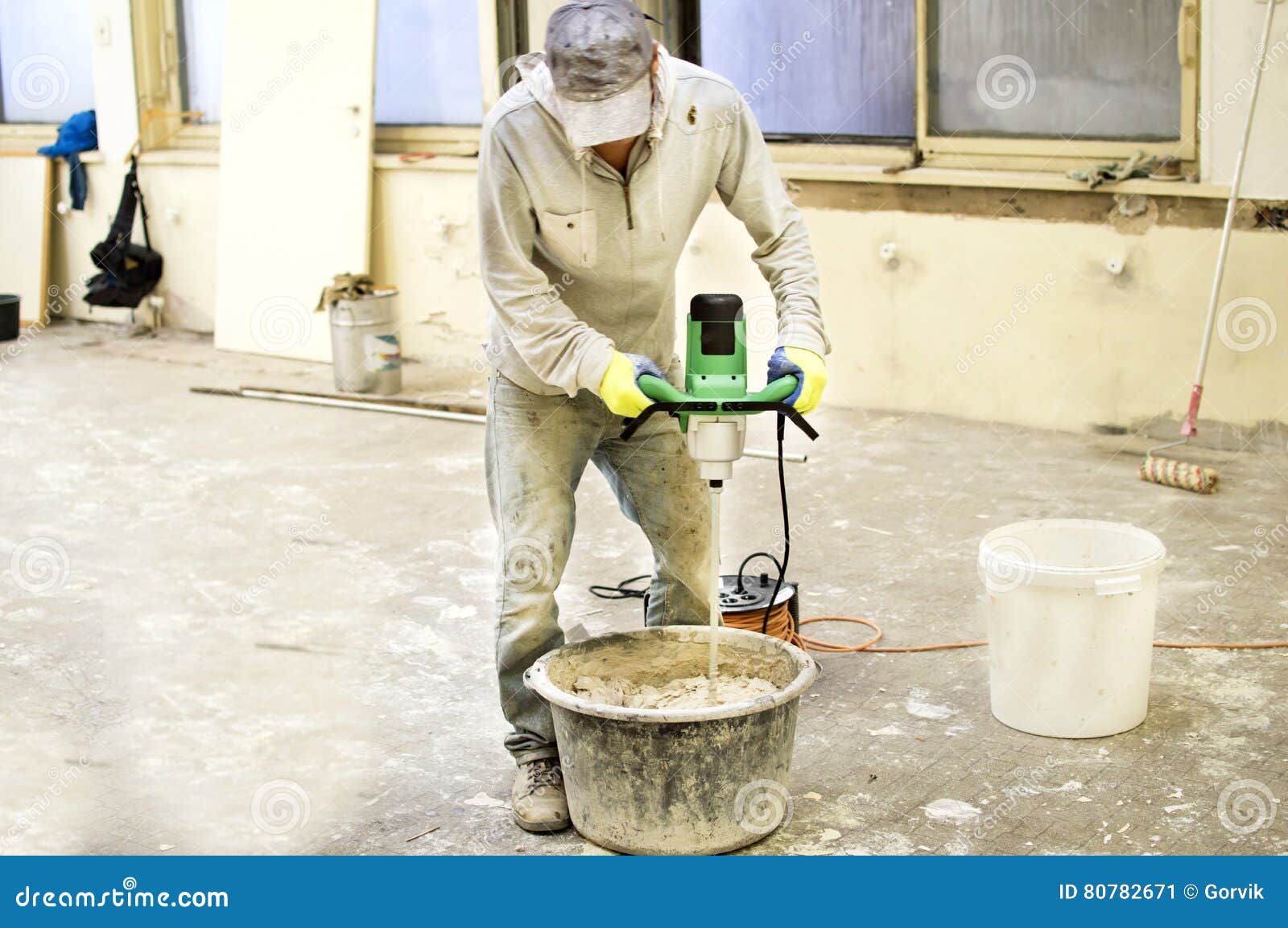 The Process of Mixing Putty Mixture for Construction Stock Image ...