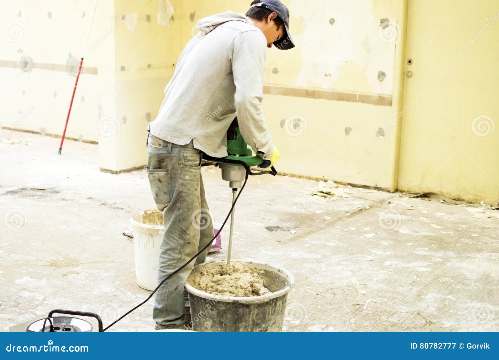 The Process of Mixing Putty Mixture for Construction Stock Image ...