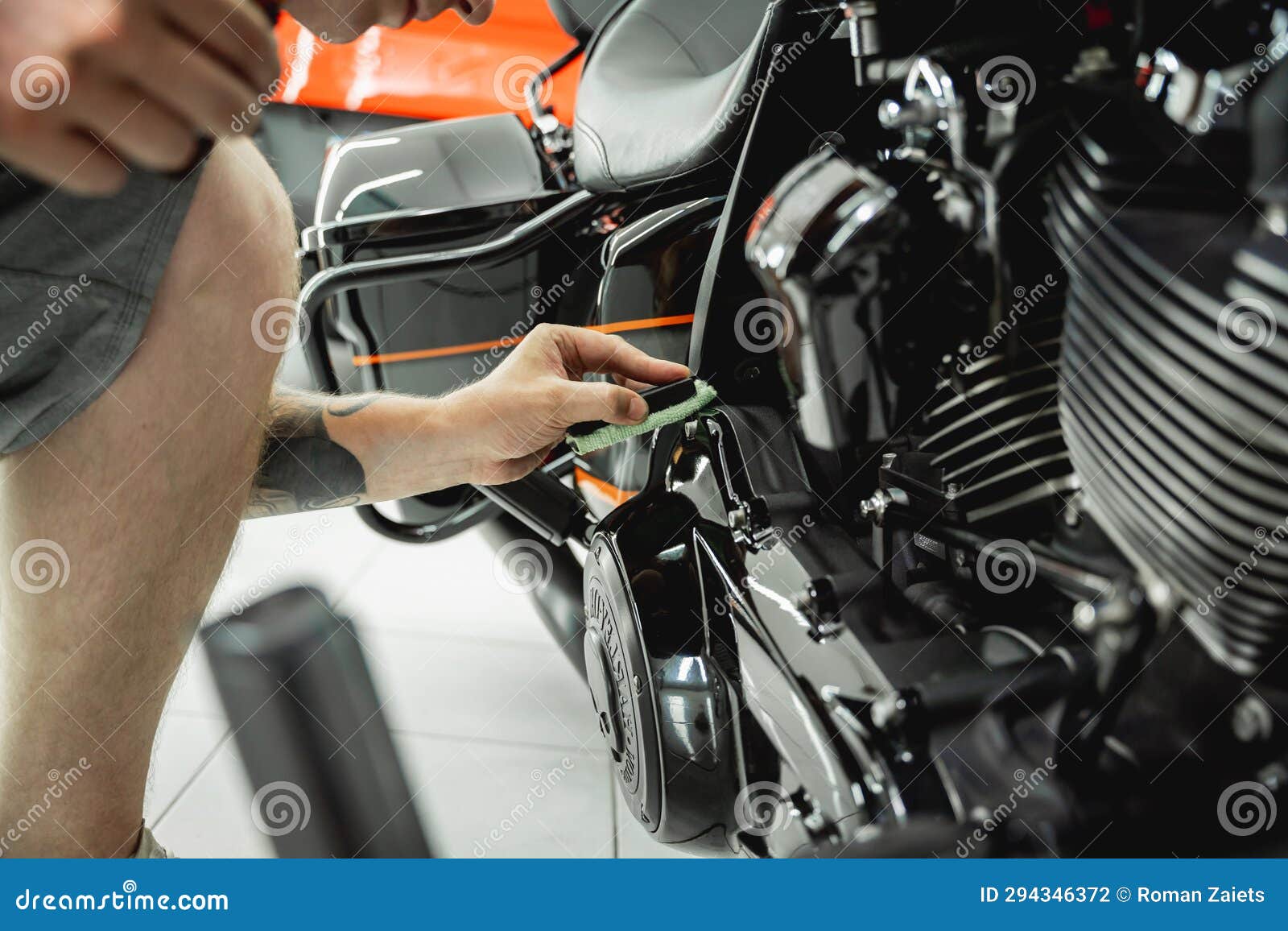 The Process of Nano Coating Motorcycle Applying Soft Fiber Sponge Stock ...