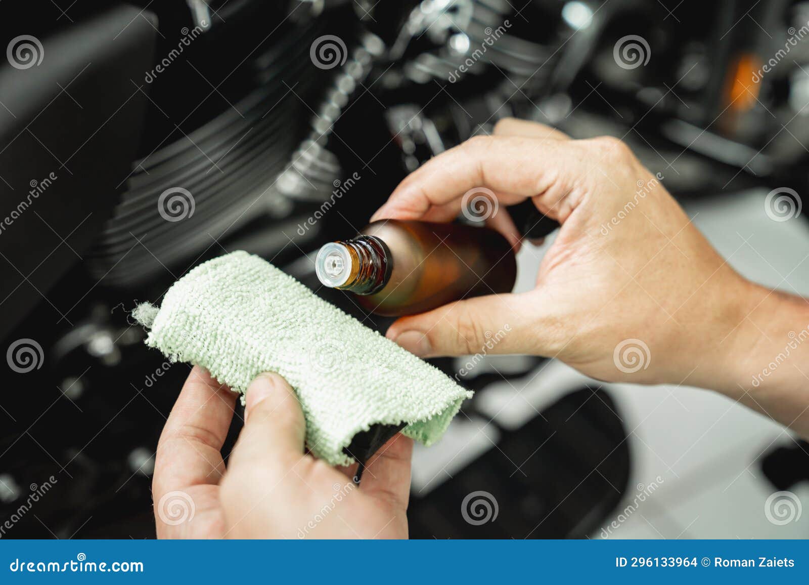 The Process of Nano Coating Motorcycle Applying Soft Fiber Sponge Stock ...