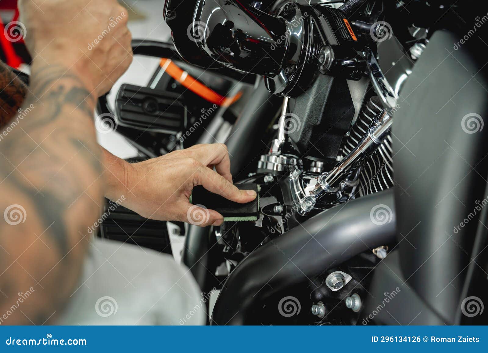 The Process of Nano Coating Motorcycle Applying Soft Fiber Sponge Stock ...