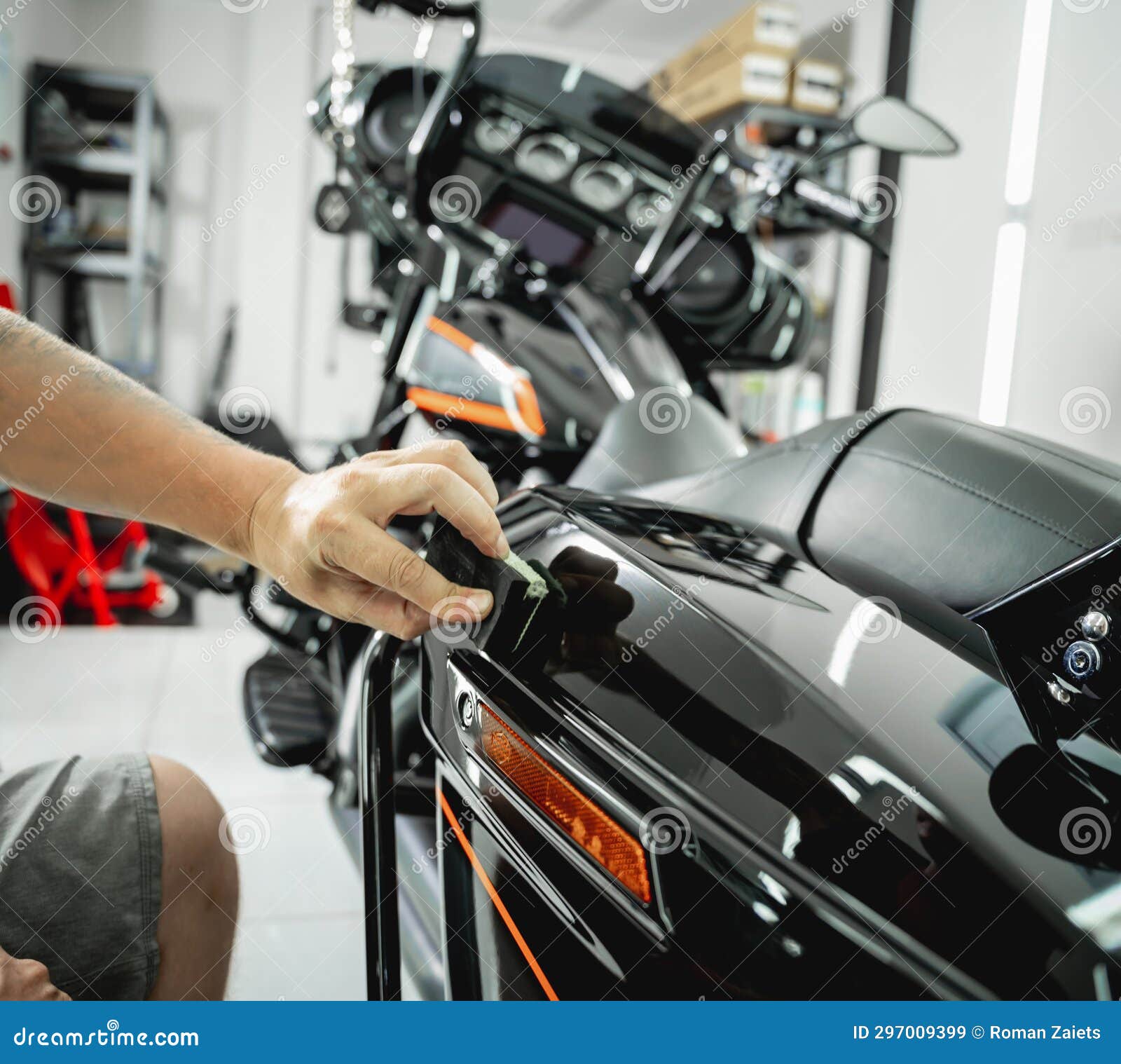 The Process of Nano Coating Motorcycle Applying Soft Fiber Sponge Stock ...