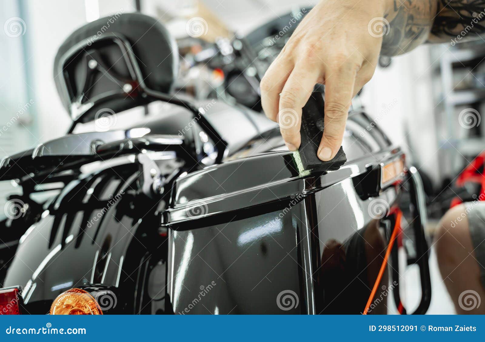 The Process of Nano Coating Motorcycle Applying Soft Fiber Sponge Stock ...