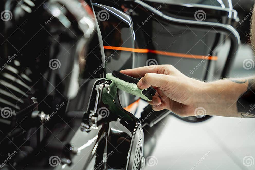 The Process of Nano Coating Motorcycle Applying Soft Fiber Sponge Stock ...