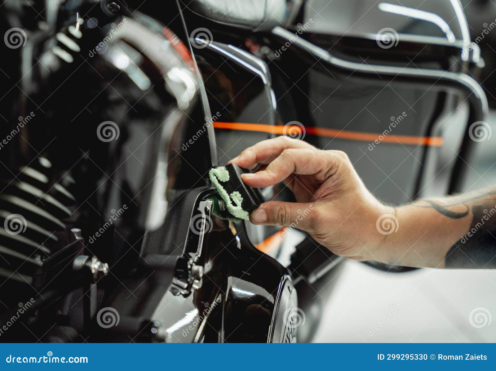The Process of Nano Coating Motorcycle Applying Soft Fiber Sponge Stock ...
