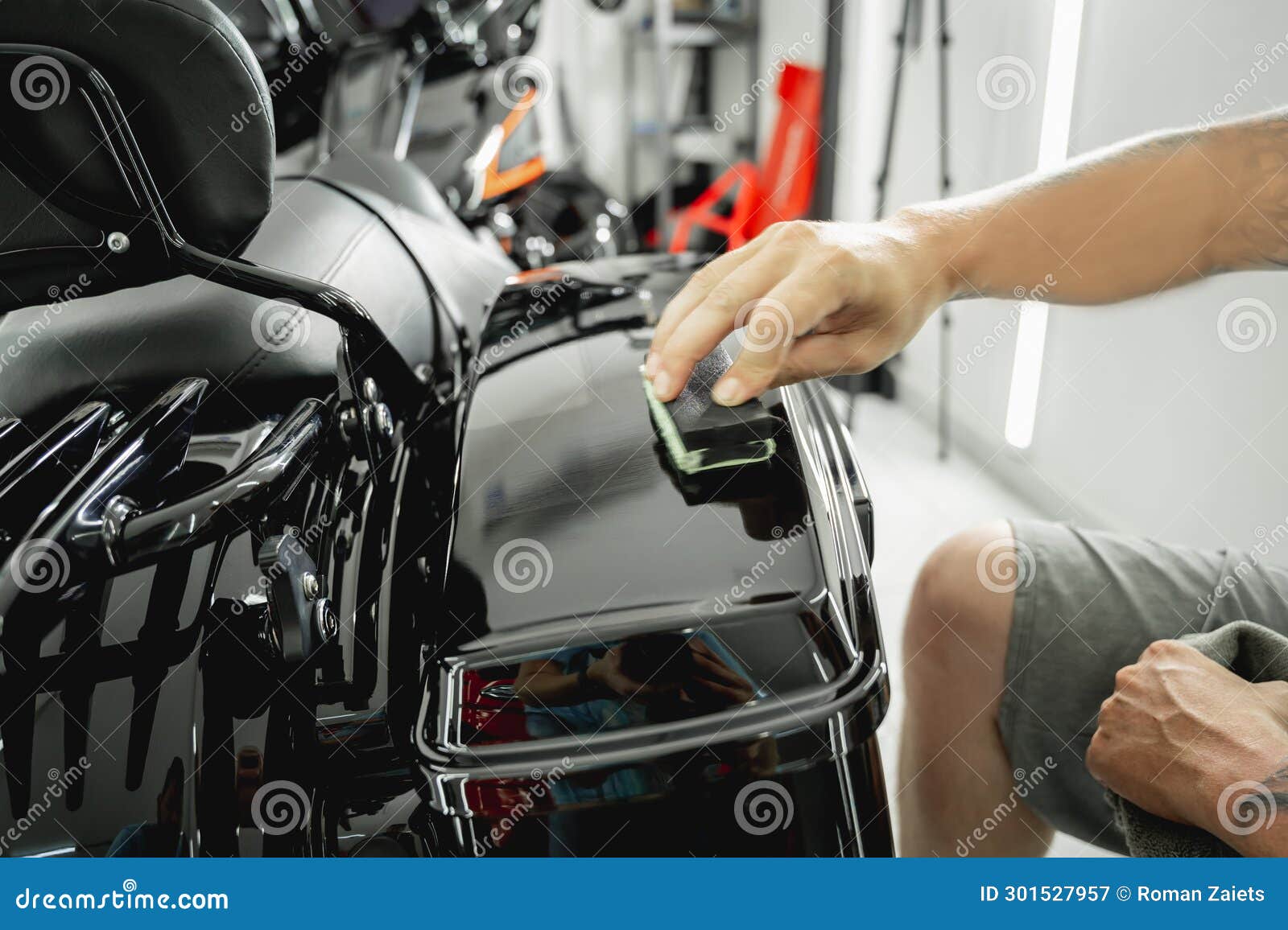 The Process of Nano Coating Motorcycle Applying Soft Fiber Sponge Stock ...