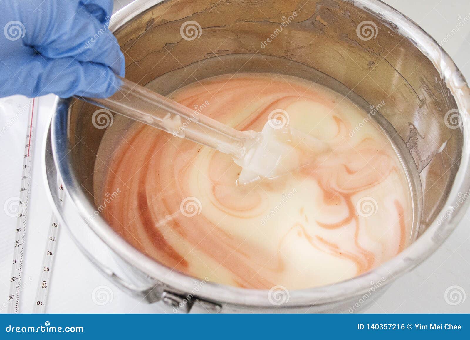Handmade Soap Process, Mixing Natural Clay with Soap Batter Stock Photo ...
