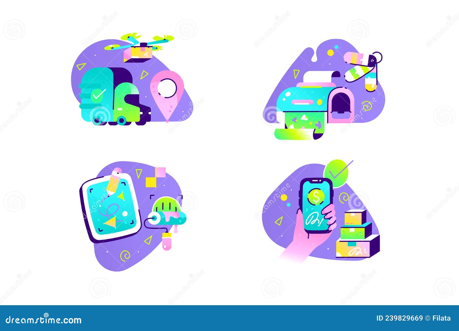 Process of Ordering Online, Designing and Delivery Stock Vector ...