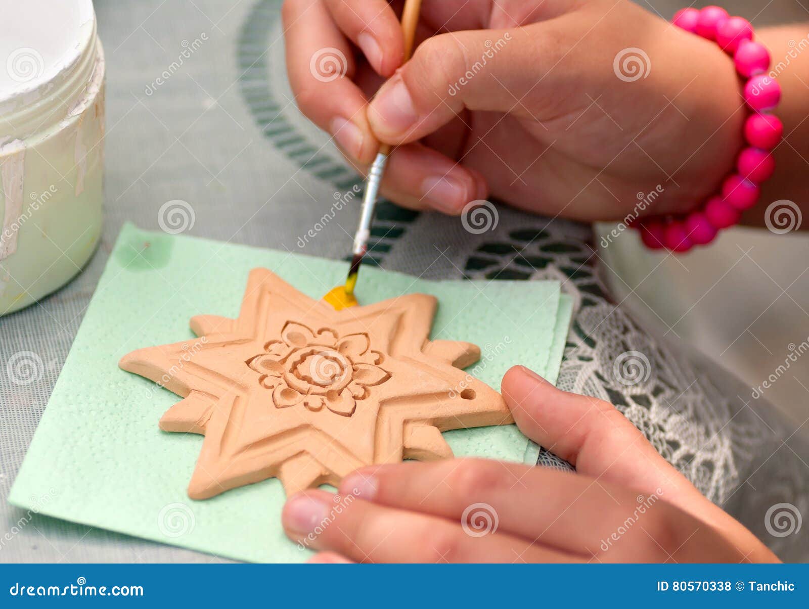 Process of Painting Child of Pottery Star Stock Photo - Image of ...