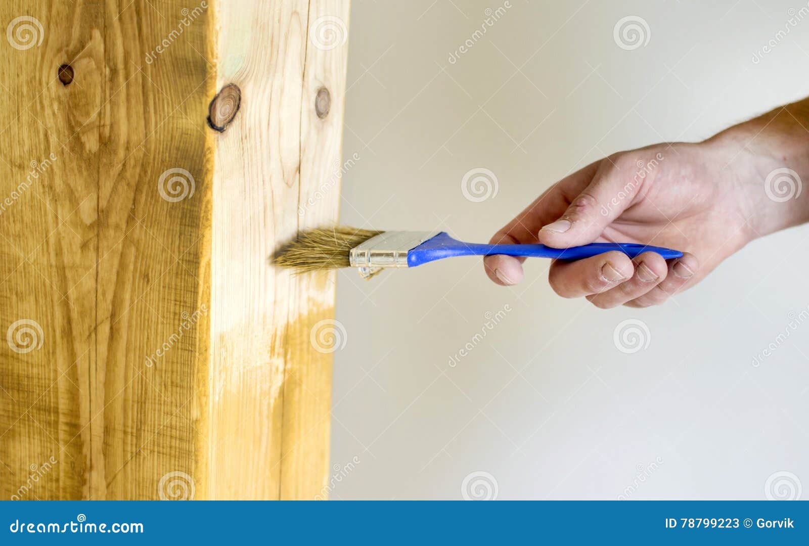 The Process of Painting a Wooden Pillar Stock Image - Image of ...