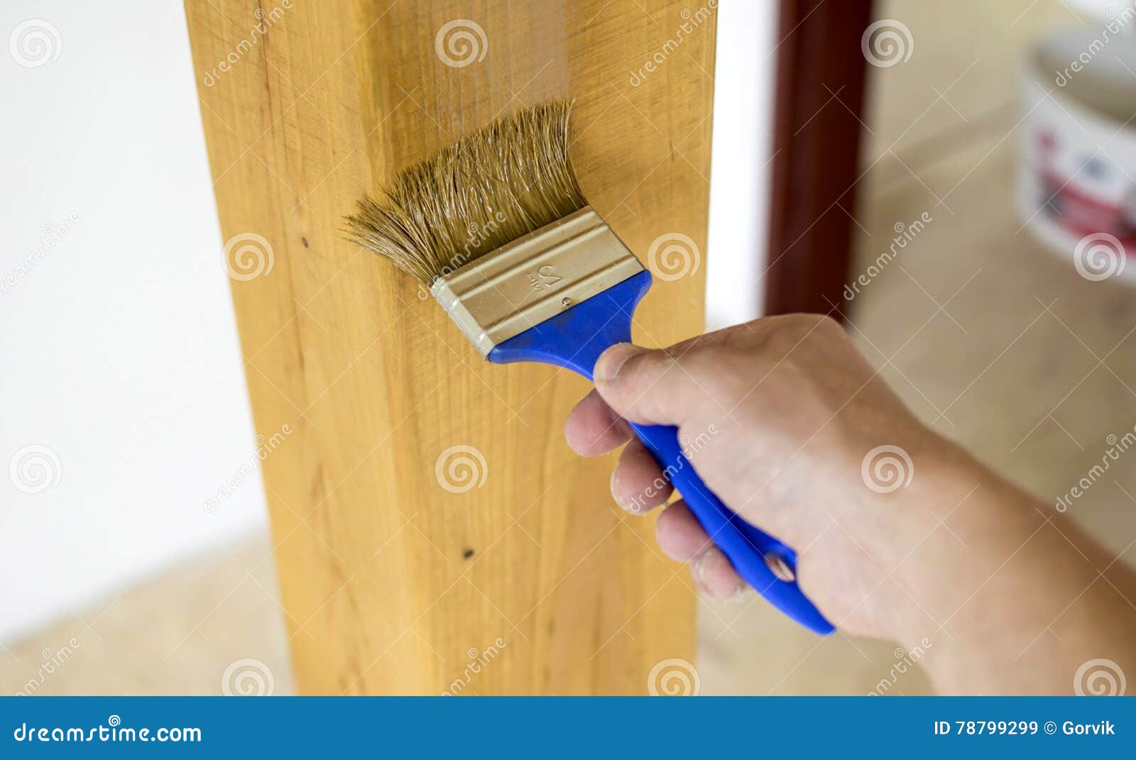The Process of Painting a Wooden Pillar Stock Image - Image of industry ...