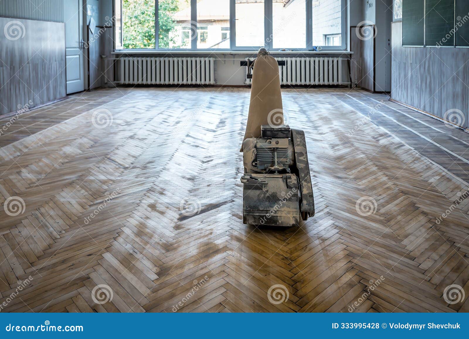 Process of Parquet Floor Renovation, Sanding Grinding with Professional ...