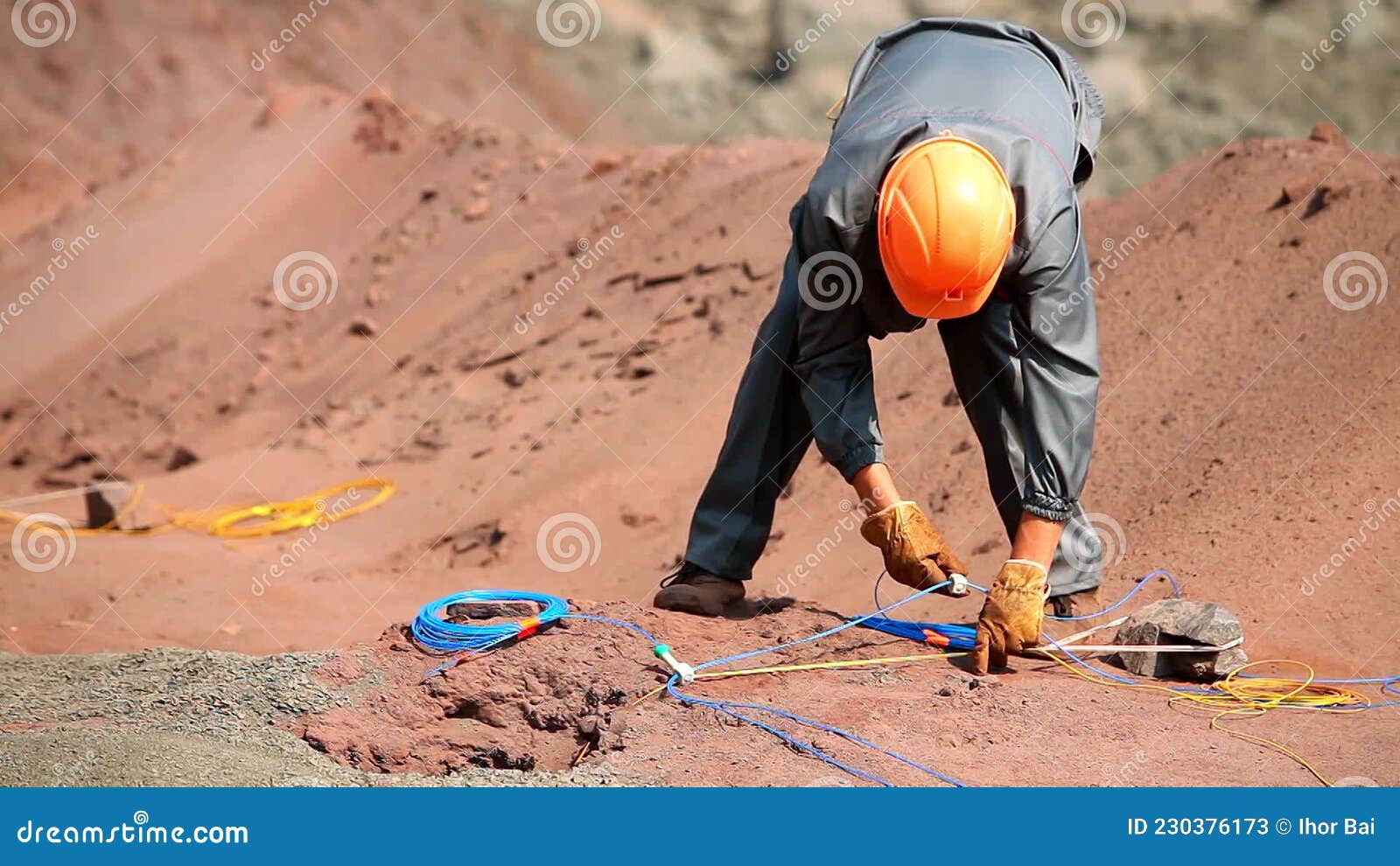 The Process of Placing Explosives in an Iron Ore Quarry. Explosives ...