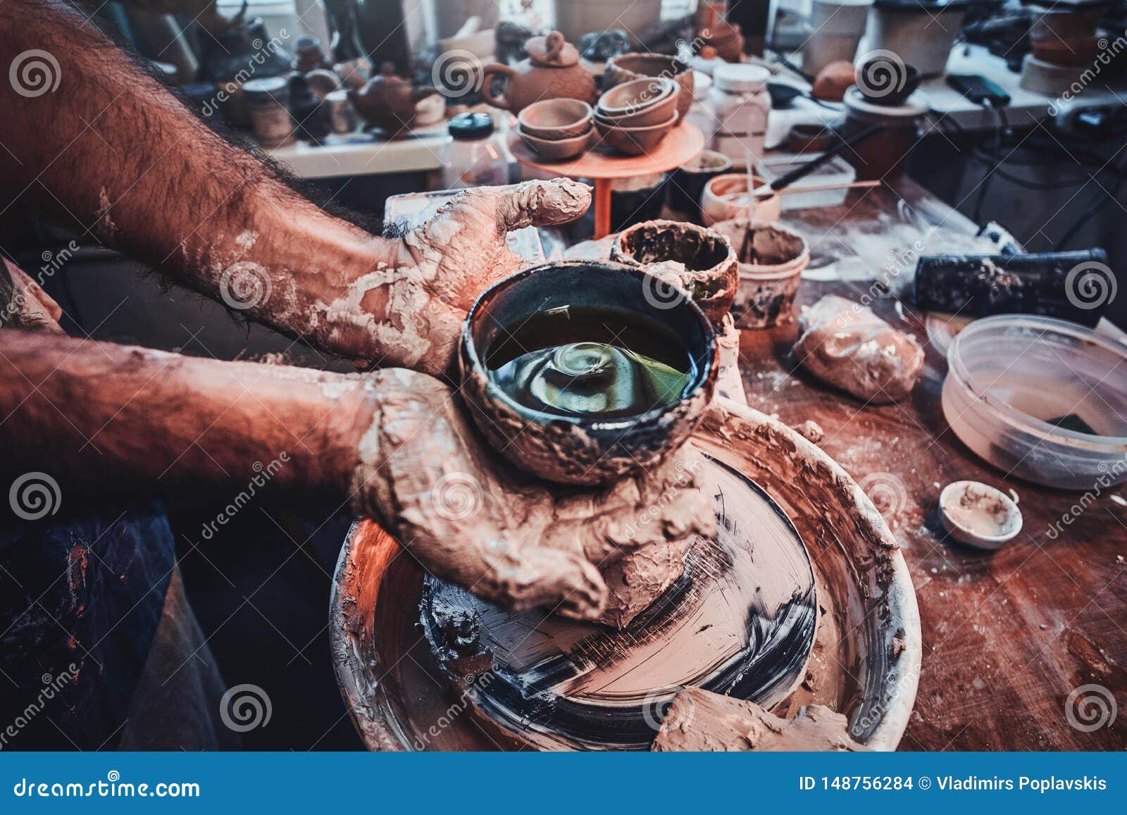 Process of Pottering with One Pensive Man. Stock Photo - Image of ...