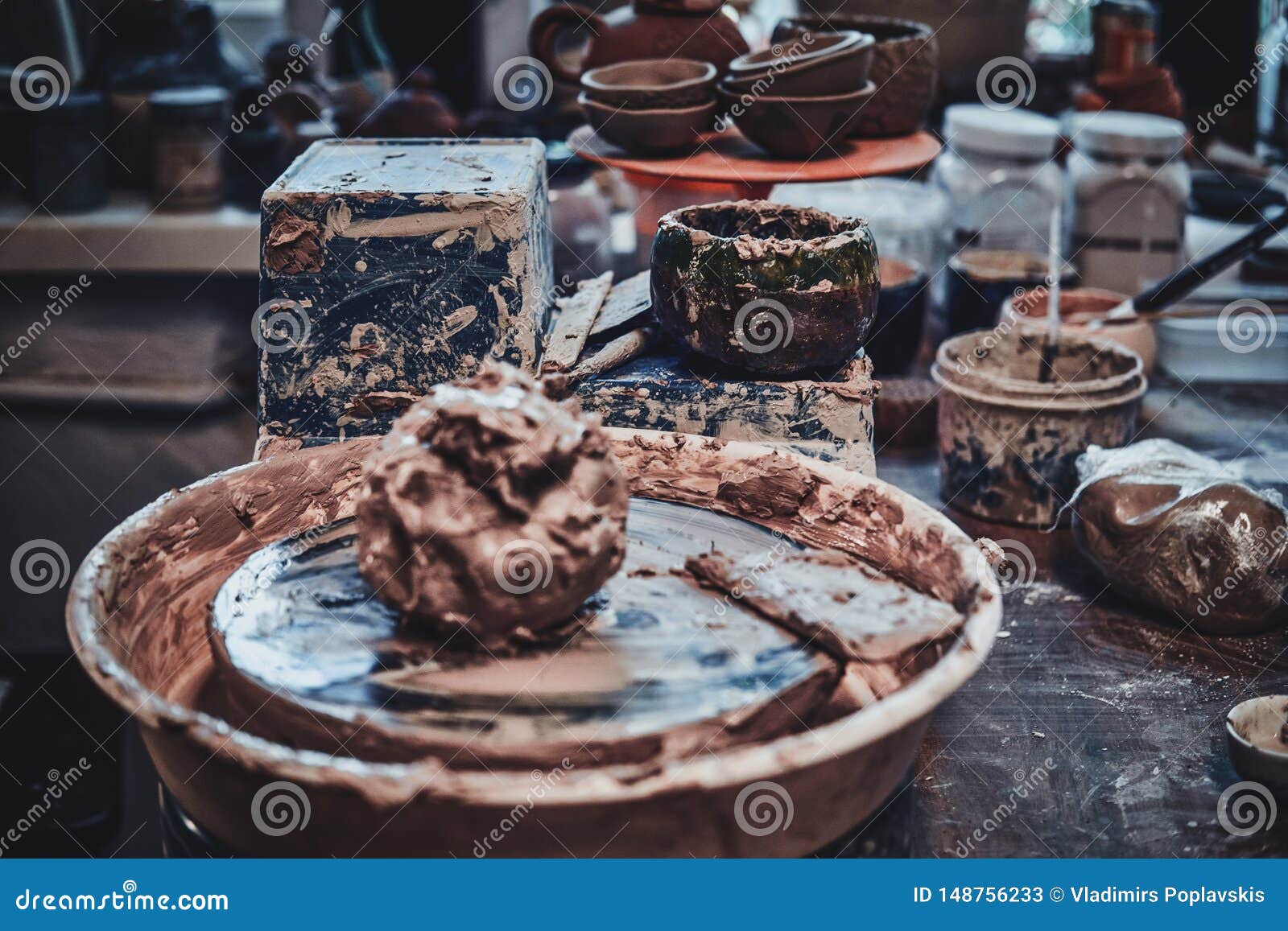 Process of Pottering with One Pensive Man. Stock Image - Image of ...