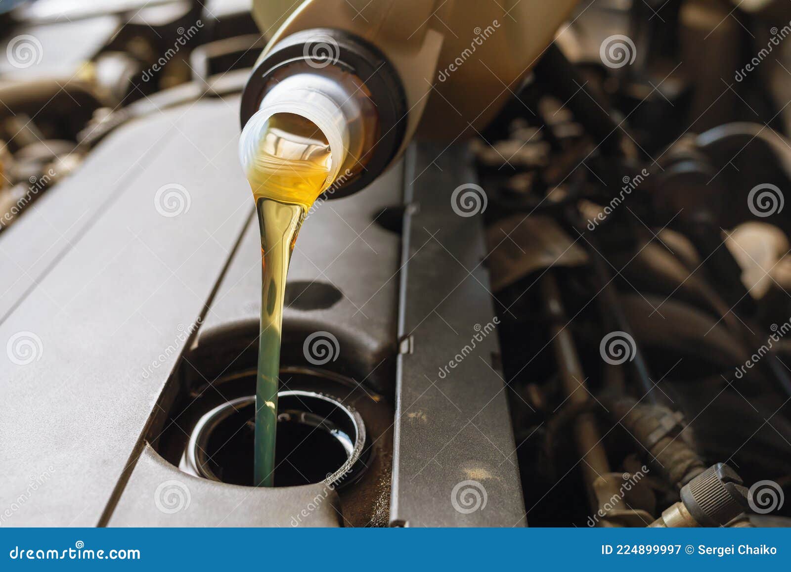 The Process of Pouring Engine Oil into the Engine Close-up Stock Image ...