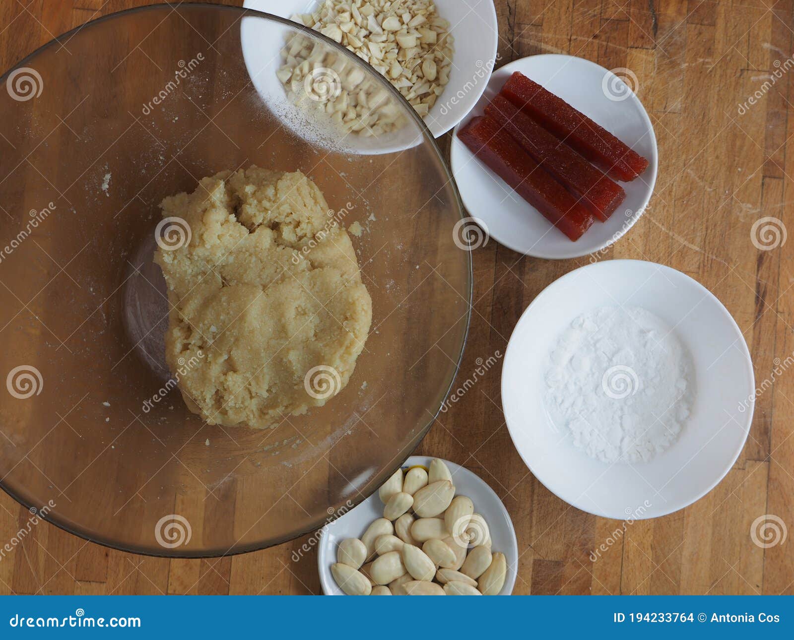 Process of Preparation Marzipan Paste Top View on Wooden Table Stock ...