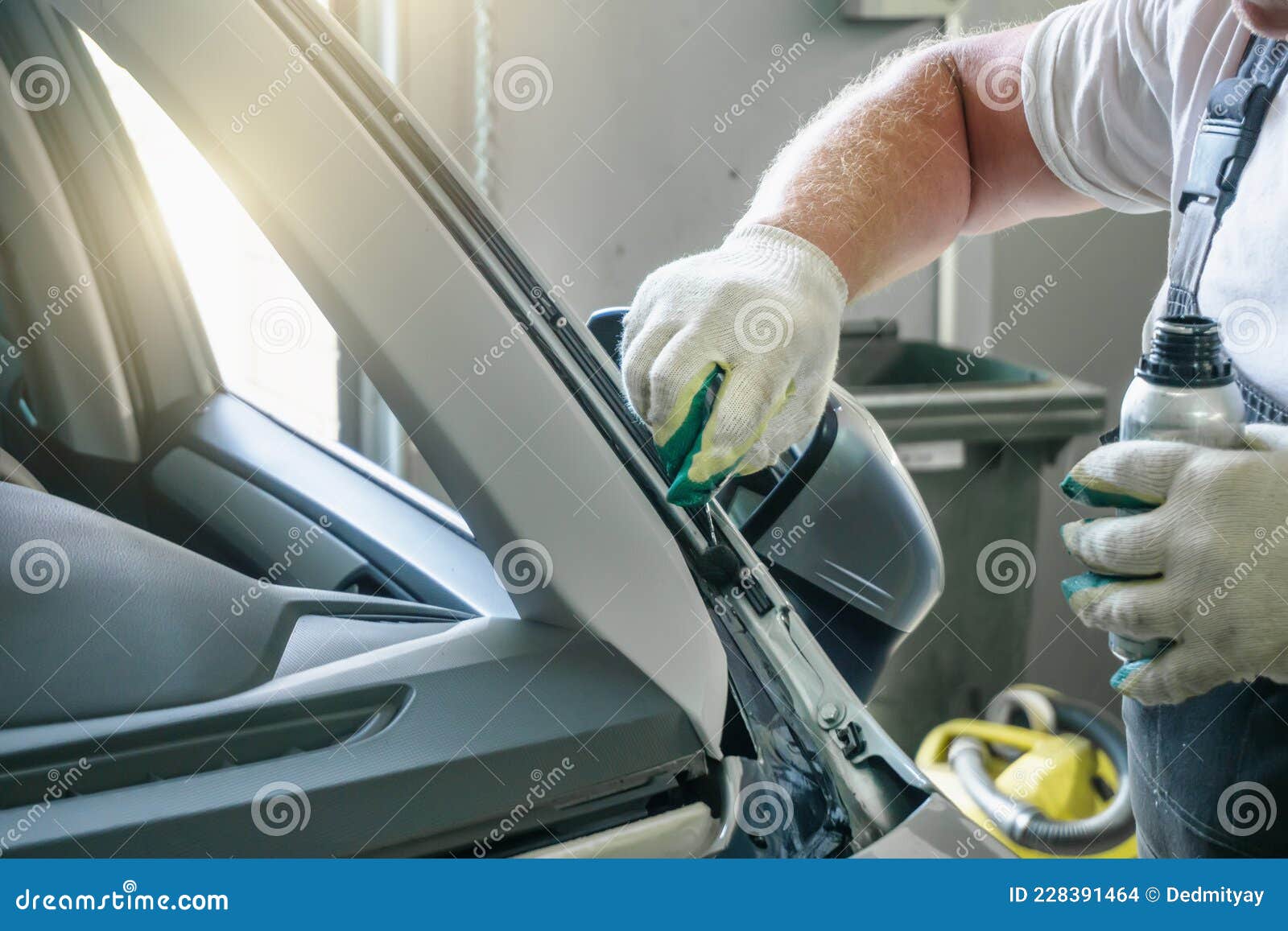 Process of Preparing Car for Replacing Windshield in Car Service Stock ...