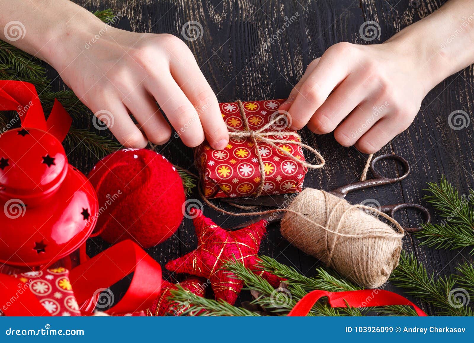 The Process of Preparing Christmas Gifts. Kid Hands Stock Image - Image ...