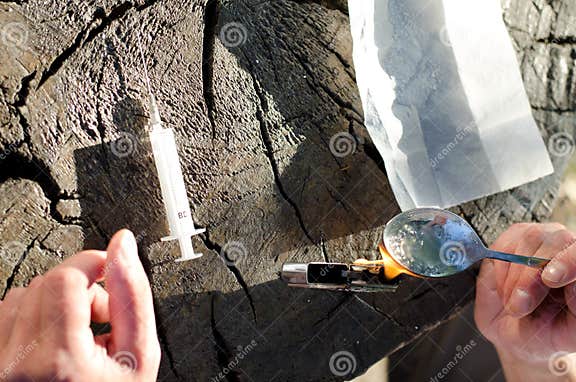 The Process of Preparing a Dose of Heroin Stock Image - Image of ...