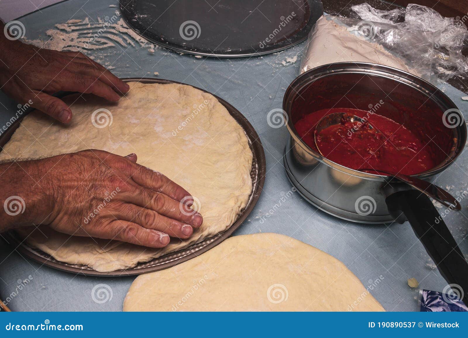 Process of Preparing Homemade Pepperoni Pizza Stock Image - Image of ...